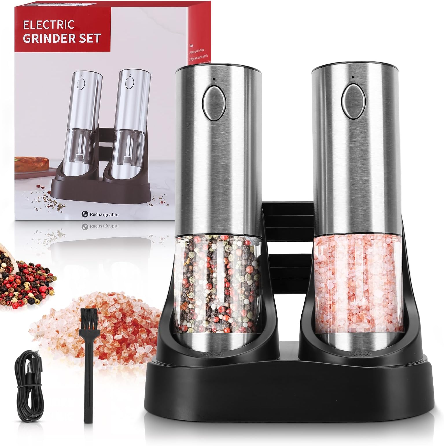 Salero y Pimentero Electrico, [2 Piezas] Homtronics USB Recargable ...