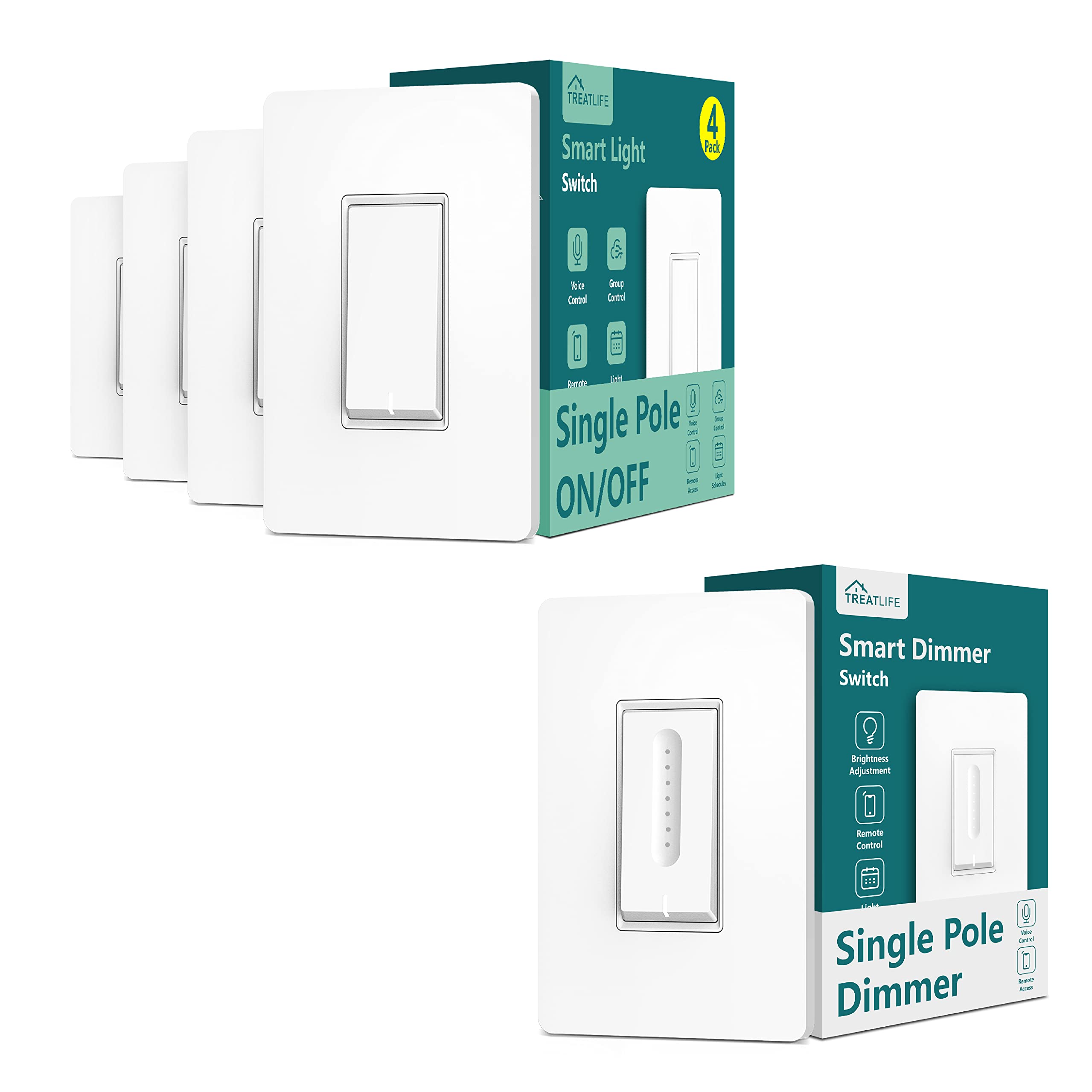 TREATLIFE 1Pack Smart Dimmer Switch + 4Pack Smart Light Switch Bundles ...