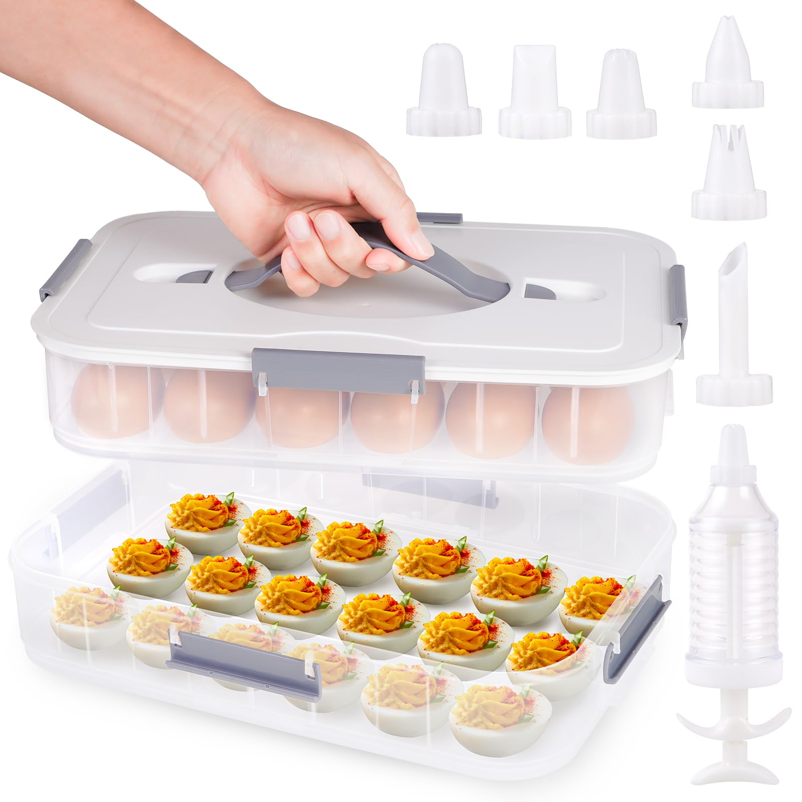 Amazon.com | 2-Layer Deviled Egg Containers with Lid, 36 Slots Deviled ...