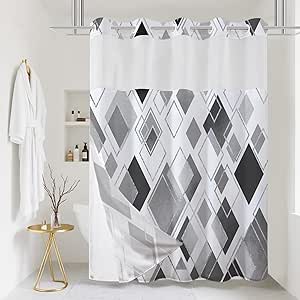 Amazon.com: TWLSNCD No Hook Geometric Shower Curtain with Snap in Fabric Liner Set - Grey White ...