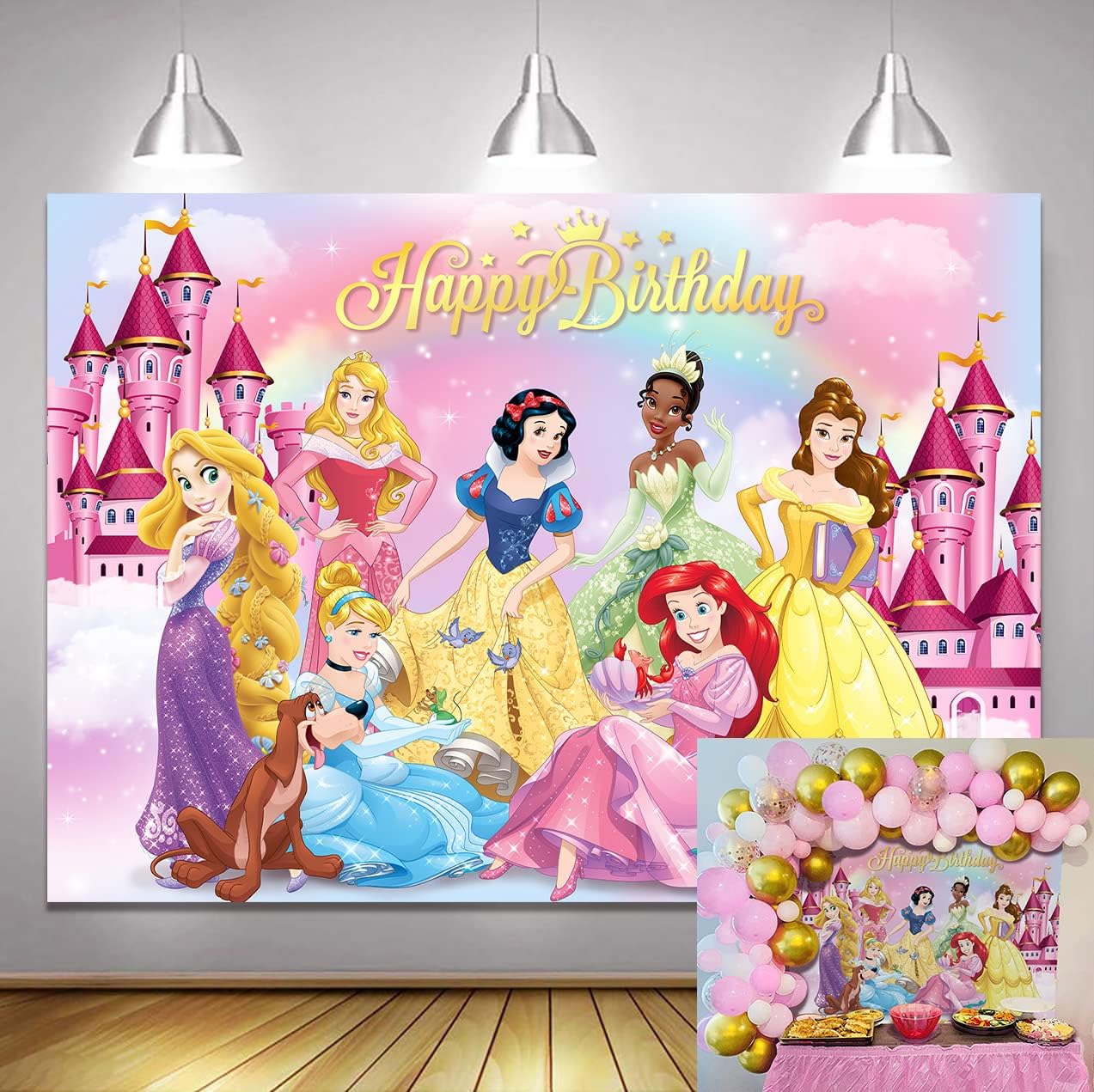 Amazon.com : Princess Birthday Backdrop Girls 1st 2nd Happy Birthday ...