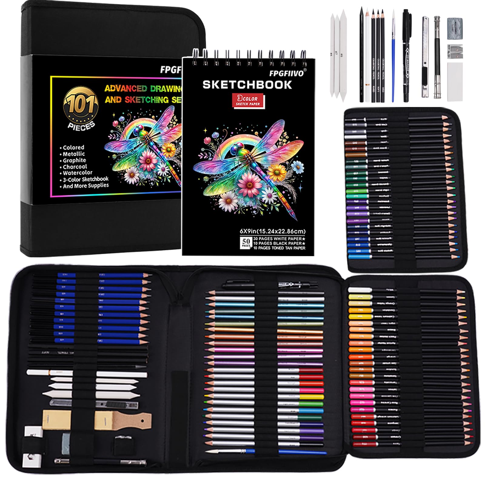 Sketchbook Kit New 176PCS Art Supplies Kit, Sketchbook & Pencils Set