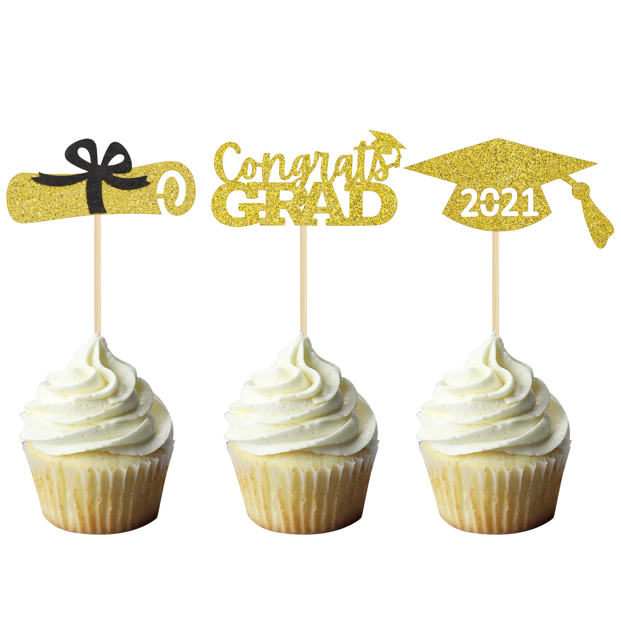 Buy 36 Pack 2021 Graduation Cupcake Toppers Glitter Class of 2021 ...