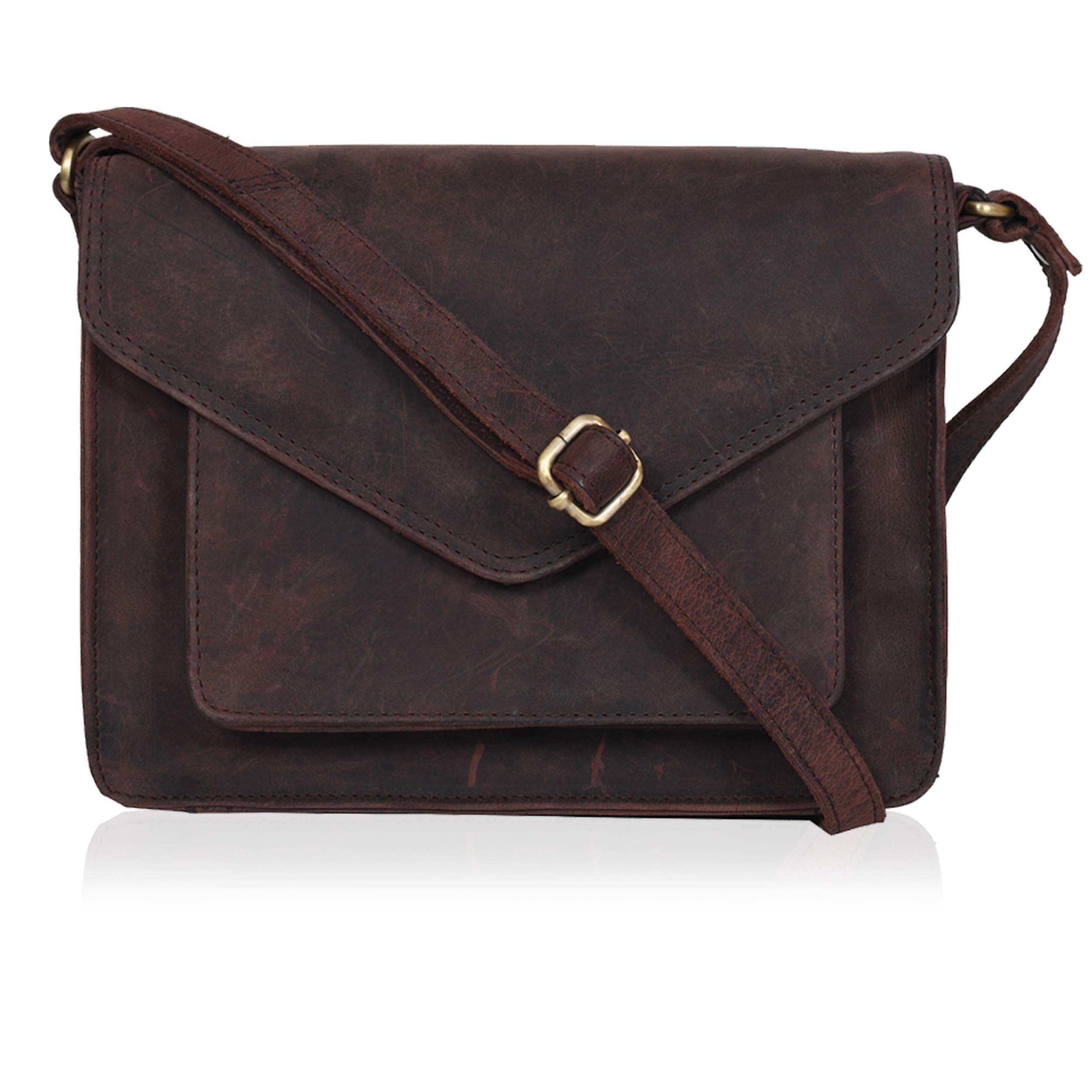 Ozora Brown Leather Flapover Crossbody Purses for Women Small Cute ...