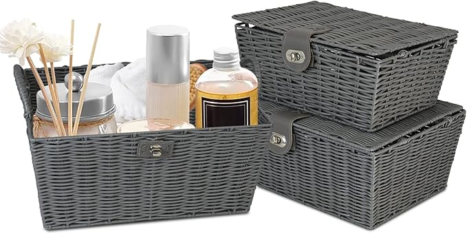 Amazon.com: Set of 3 Woven Storage Basket Bin Wicker Hamper Stackable ...