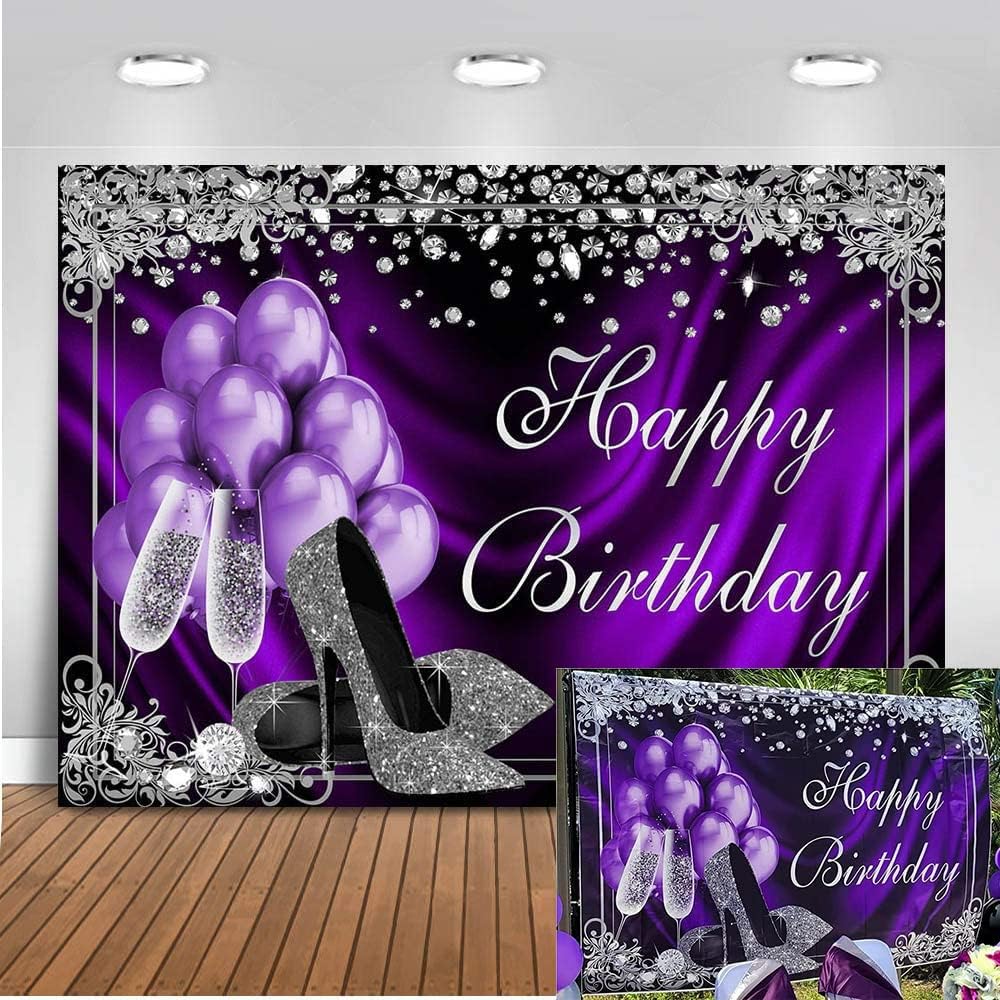 Amazon.com : Avezano Purple Birthday Backdrop Purple and Black Happy ...