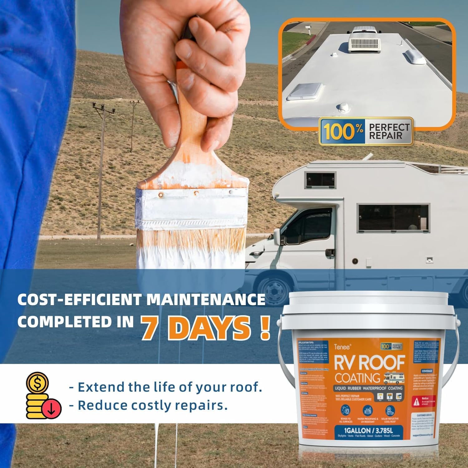 Snapklik.com : Camper Rv Roof Sealant, Easy To Apply Solar Reflective ...