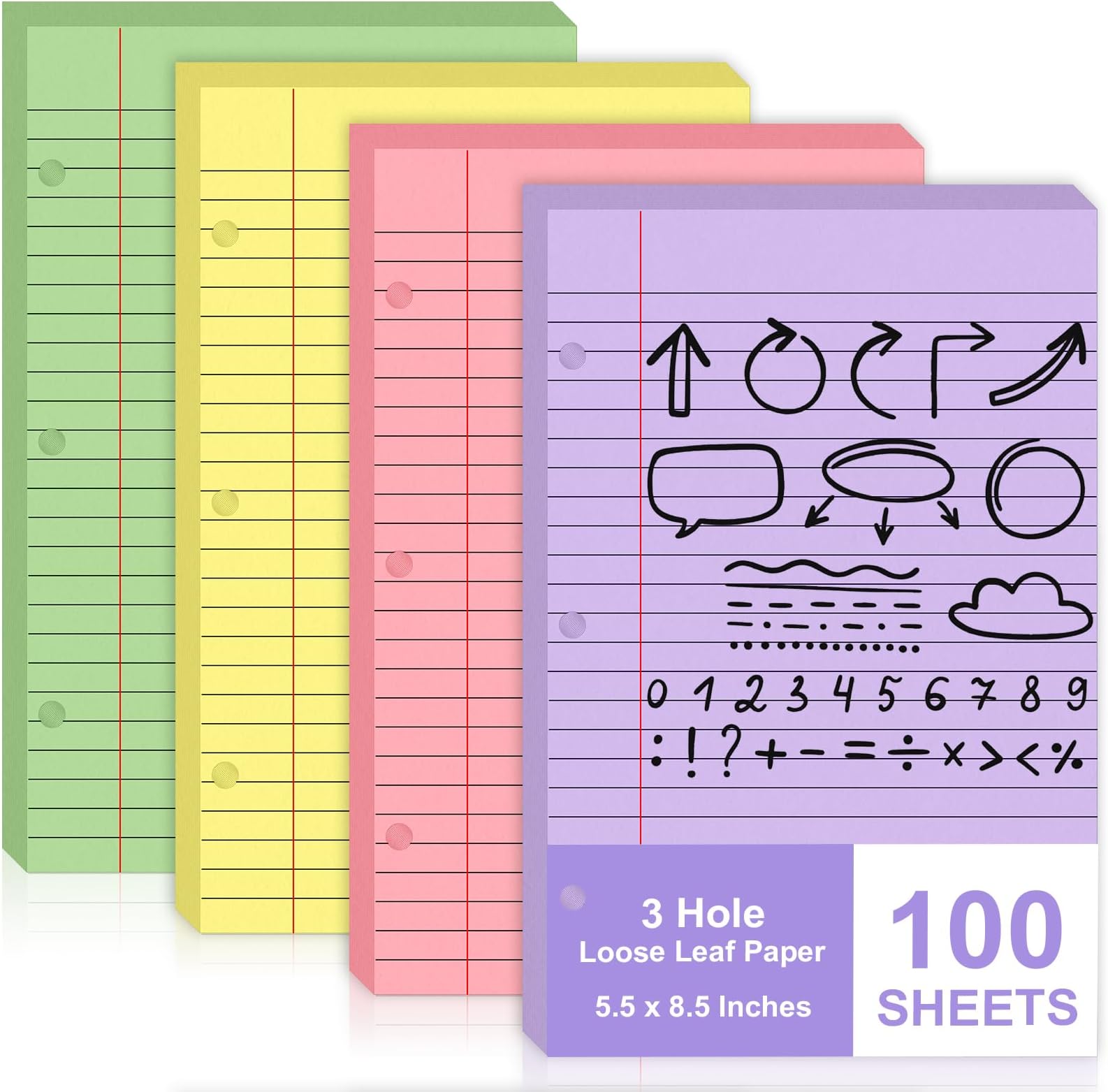 Amazon.com : 100 Sheets Mini Binder Loose Leaf Paper 5.5 x 8.5 Small ...