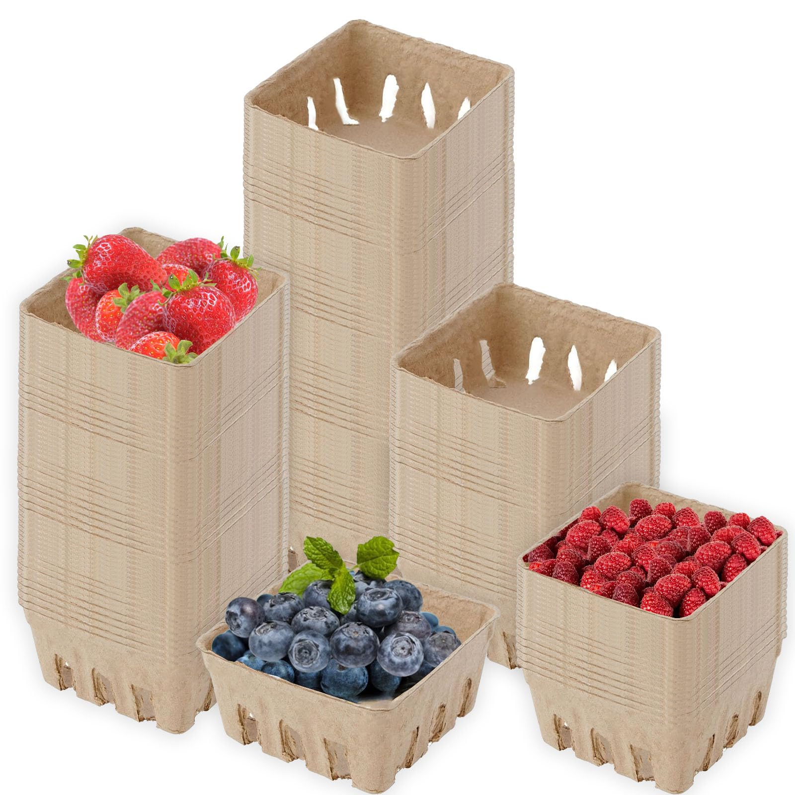 Amazon.com: Nexboraque 60 Pack Pulp Fiber Berry Basket, 3.8 x 3.8 x 1.7 ...