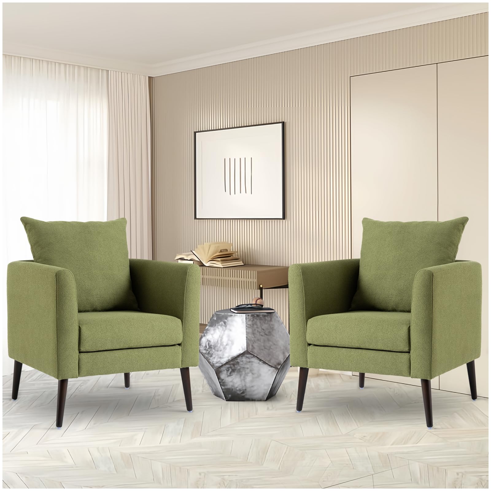Amazon.com: cinkehome Olive Green Accent Chairs Upholstered Armchair ...