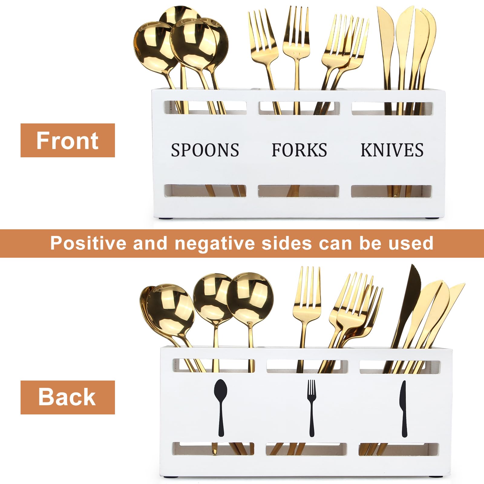 Snapklik.com : Wooden Silverware Cutlery Holder White Flatware Caddy ...