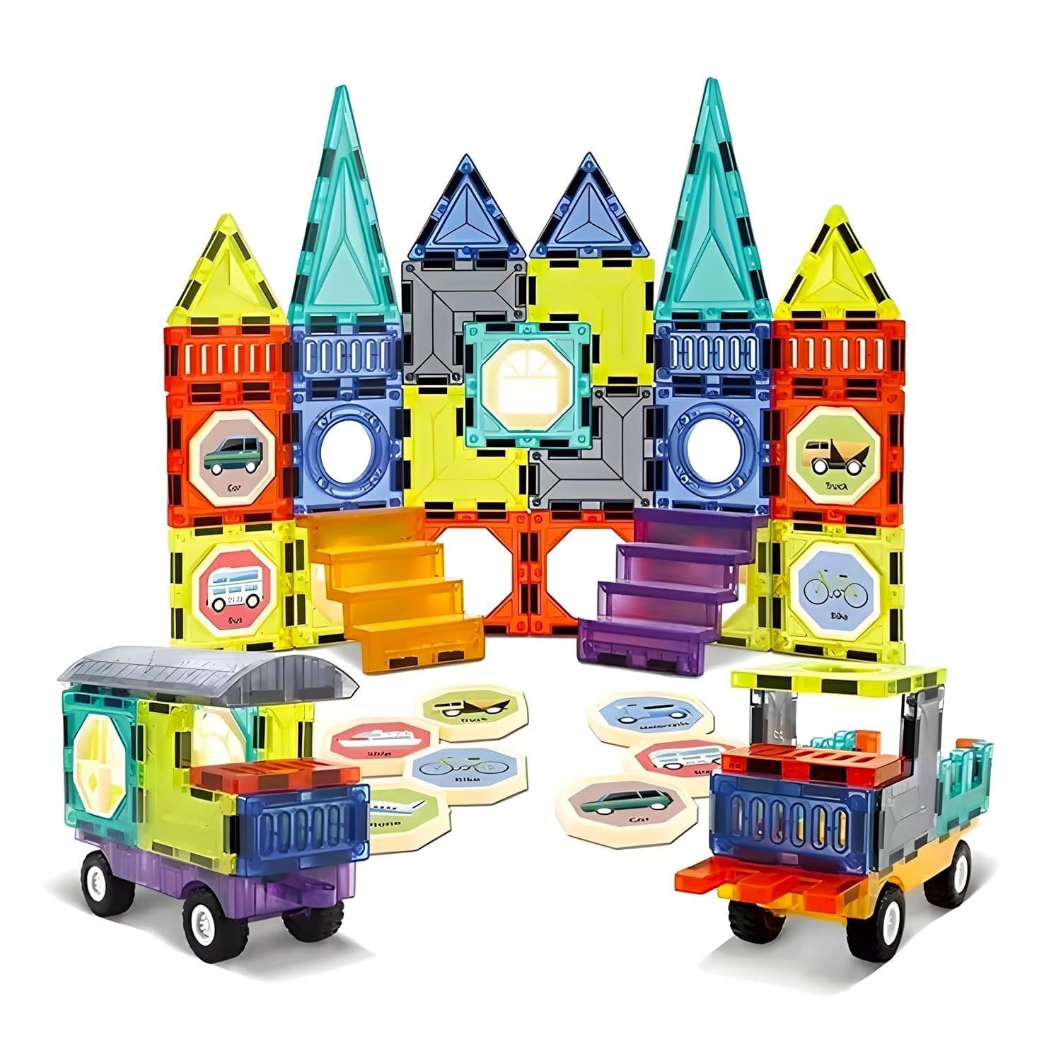 Sezoo Magnet Toys Magnetic Tiles | 71 PCS Magnetic Building Blocks Set Learning Toys Preschool ...