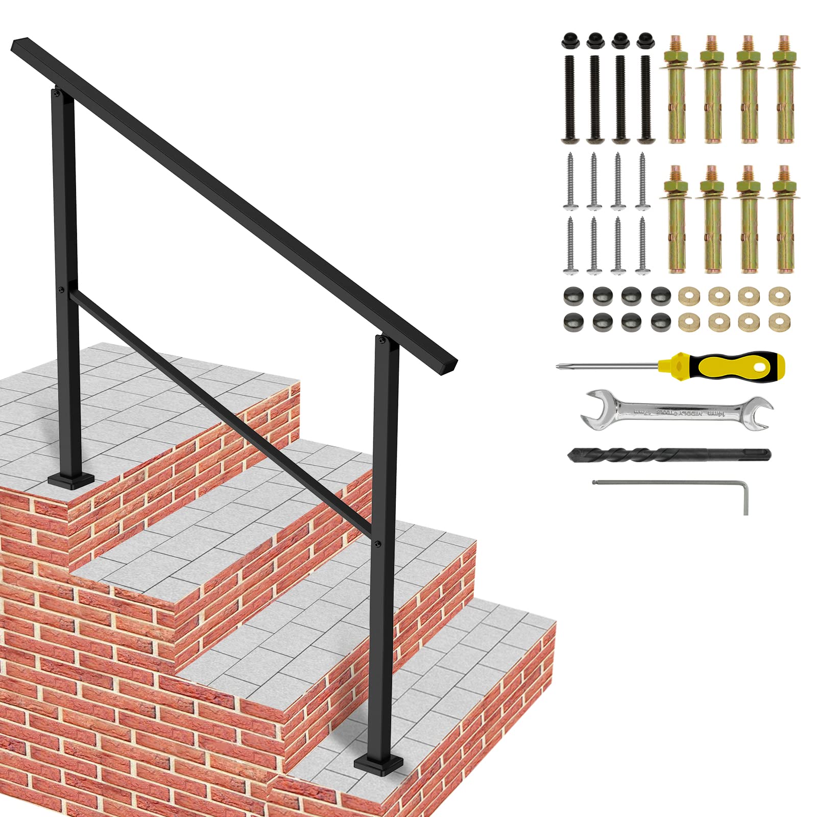 Buy Groking 4 Steps Outdoor Hand Rails for Steps, Handrails for Outdoor ...