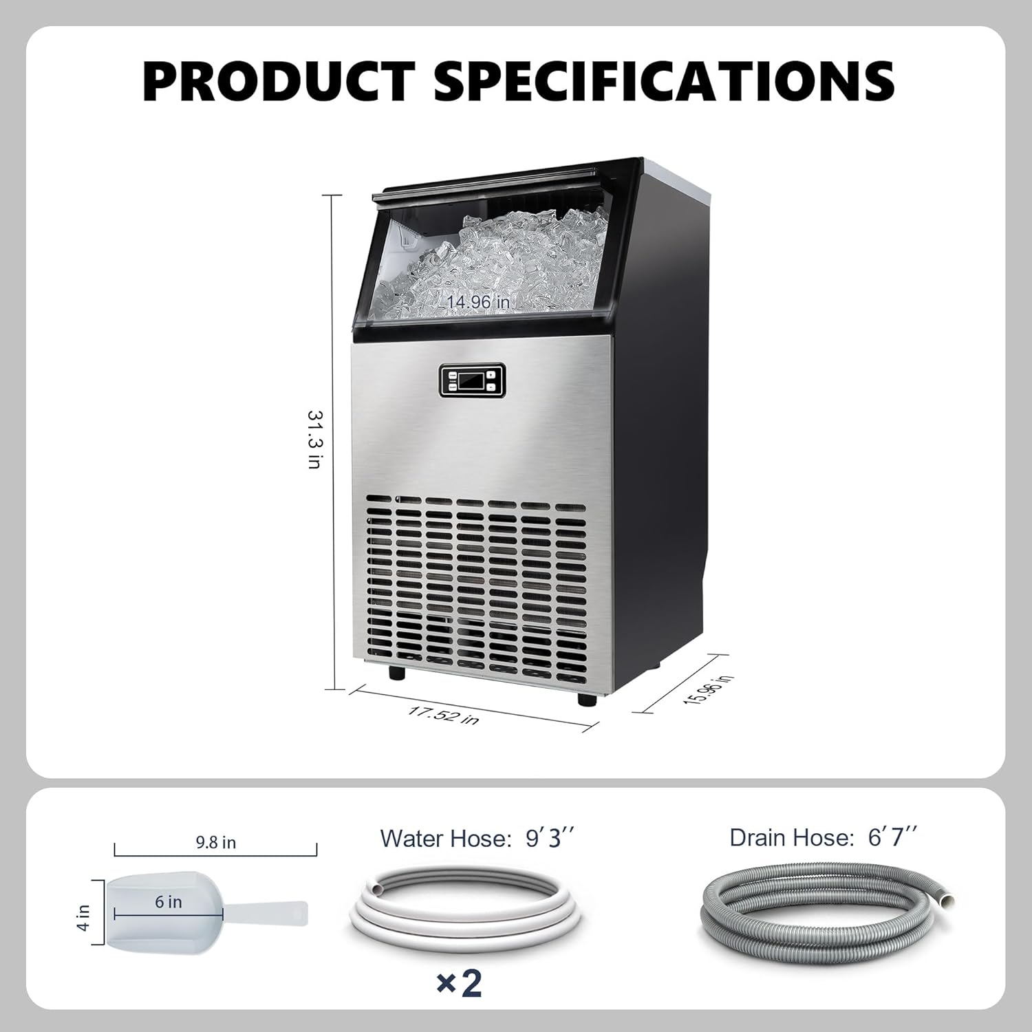 ICEVIVAL Máquina comercial para hacer hielo, 99 libras24 horas, máquina de hielo debajo del ...