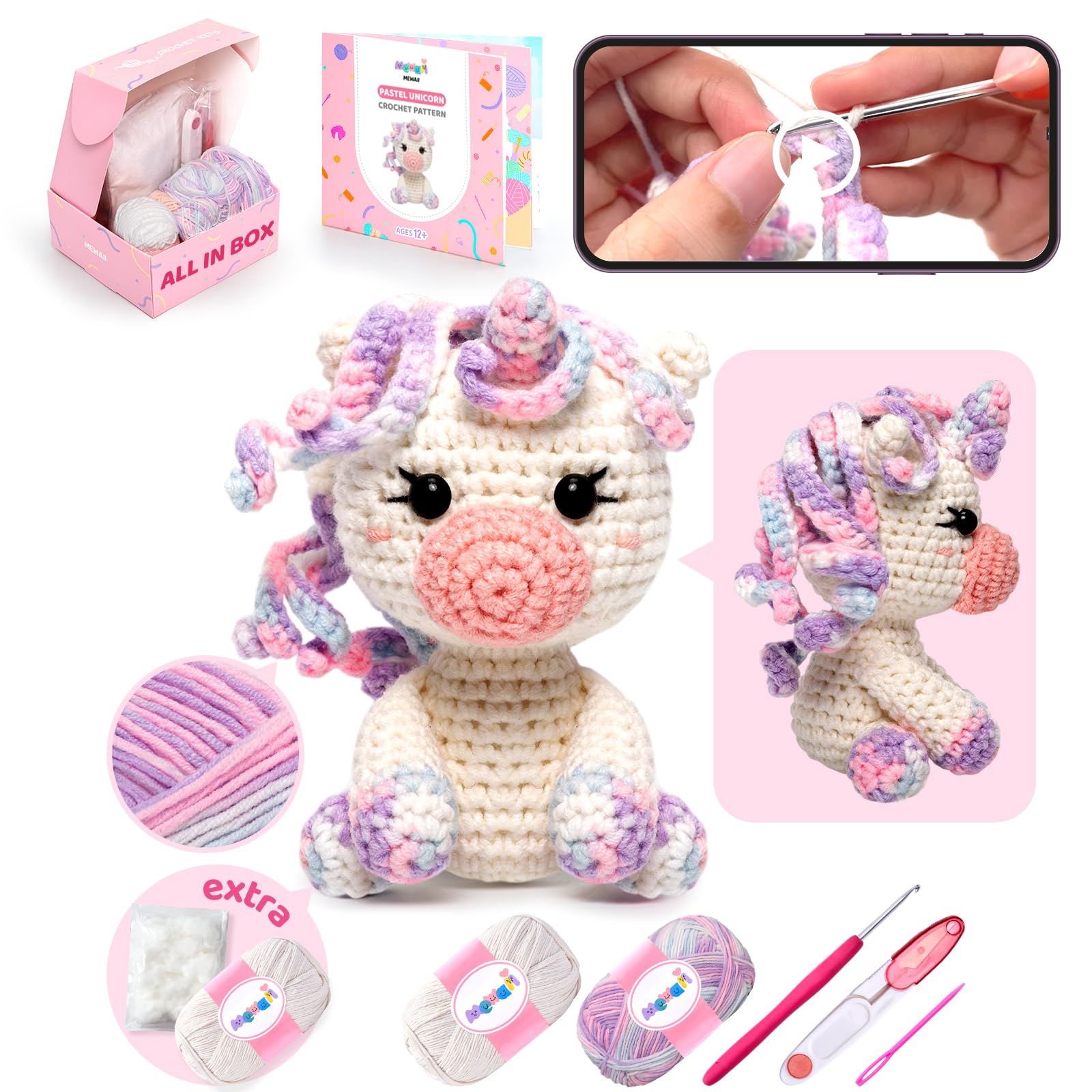 Amazon.com: Mewaii Crochet Kit for Beginners Level 2 with 40% Extra Eco ...
