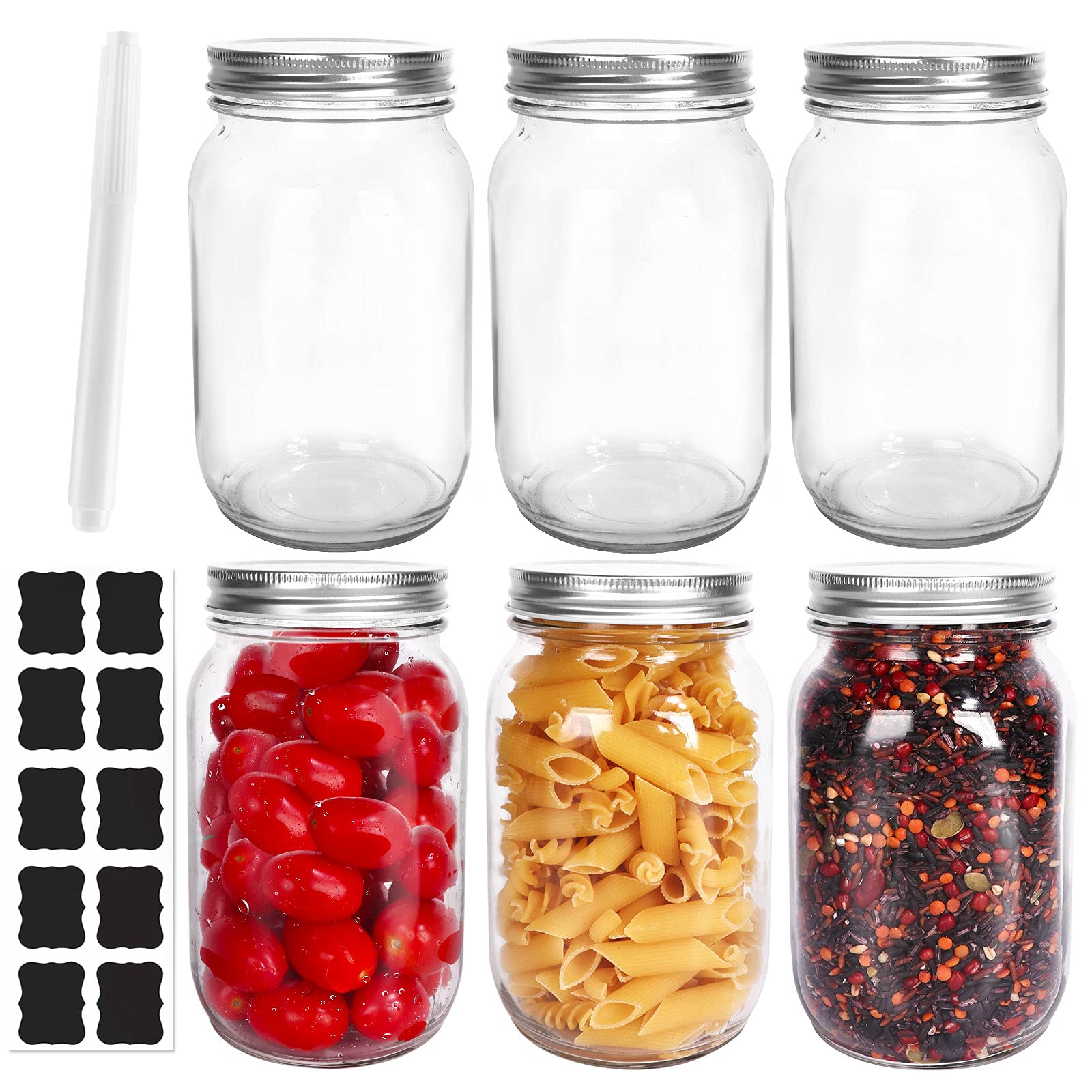 Betrome 32 oz Wide Mouth Mason Jars, 1000ml Glass Jars with Metal ...