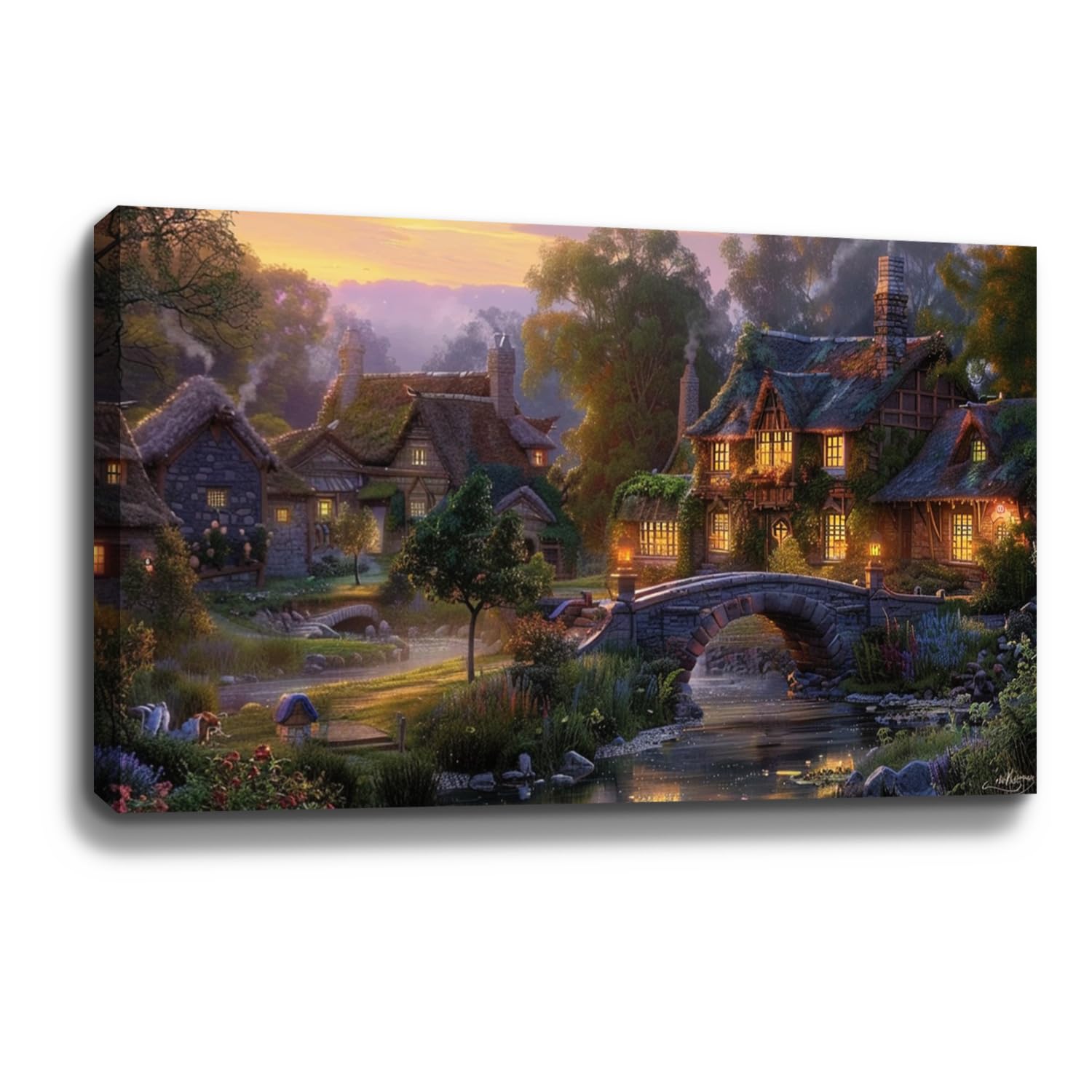 Amazon.com: BOHU ARTS Cobblestone Bridge Canvas Art Paintings Landscape ...