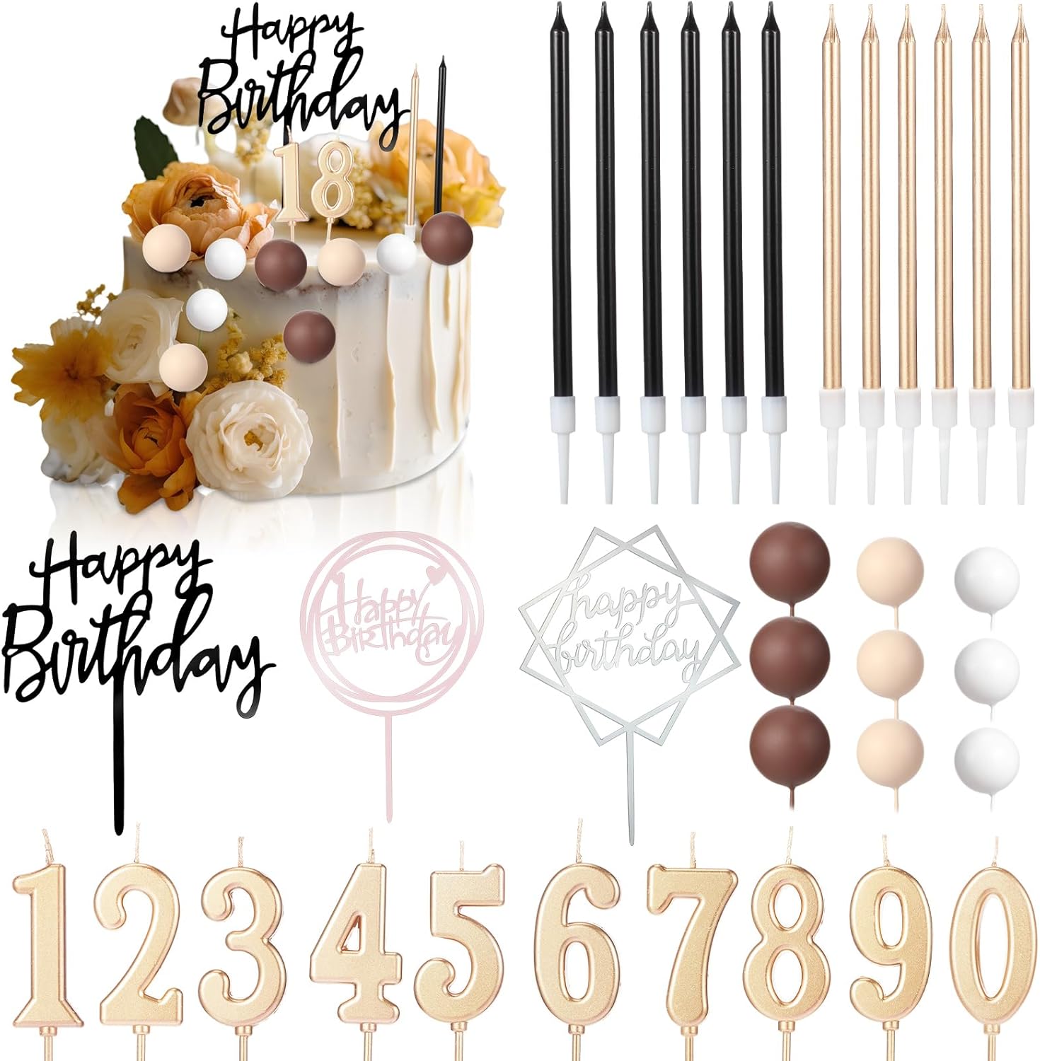 Amazon.com: Yerliker 34 Pcs Happy Birthday Cake Toppers Decorations ...