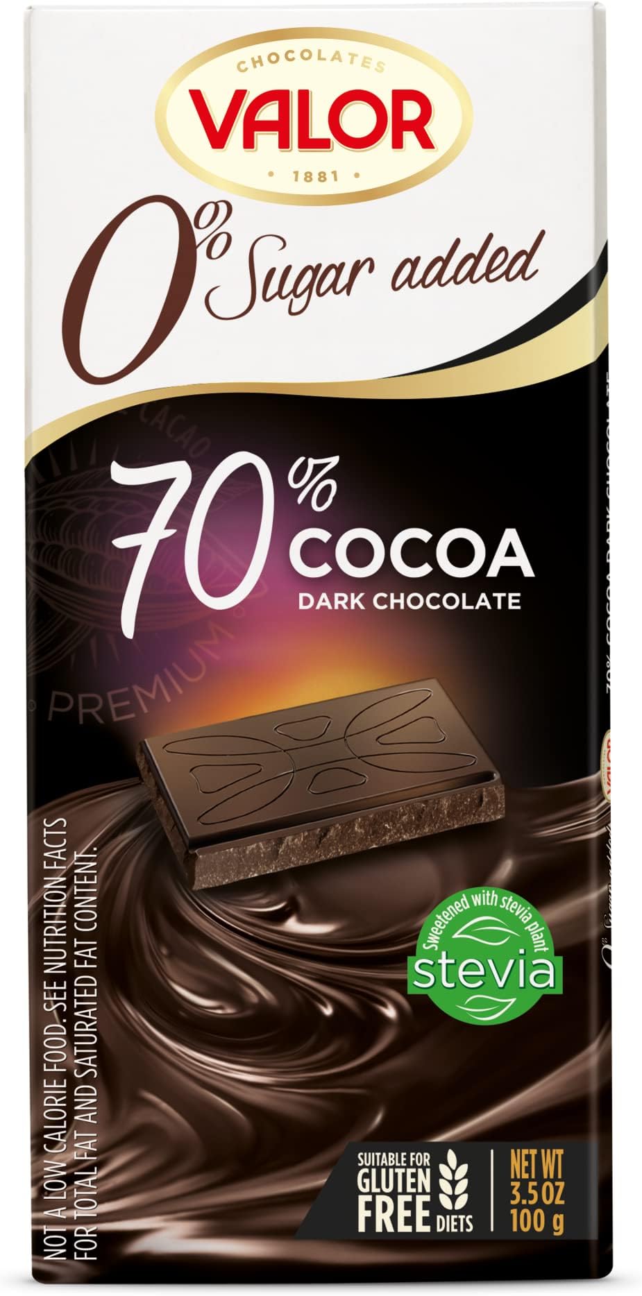 Amazon.com : Valor. 70% Cocoa Dark Chocolate. No sugar added. 100g (3 ...