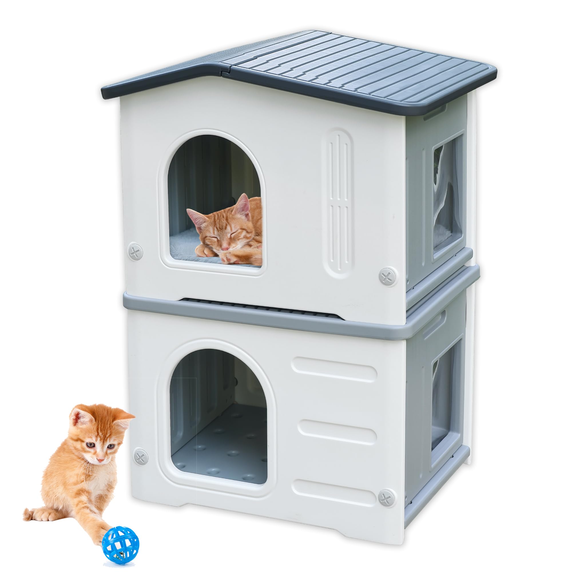 Amazon.com : Cat Houses for Outdoor Cats with Mat Plastic Indoor Cat ...