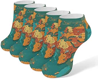 Amazon.com: Dwrepo Rust World Map Socks 5 Pairs Short Socks Comfort Non ...