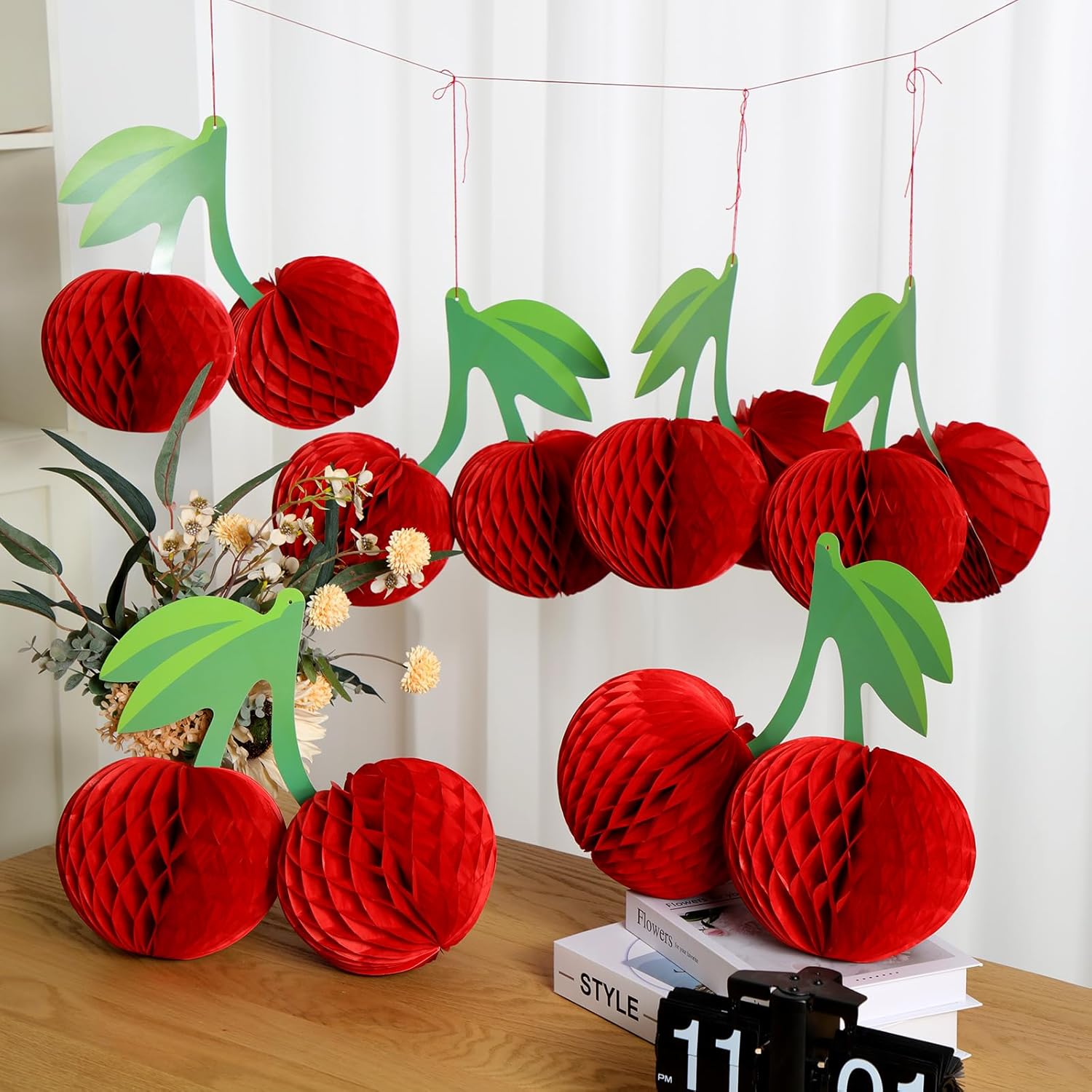 Amazon.com: Sonwyoung Cherry Birthday Party Decorations Hanging Paper ...