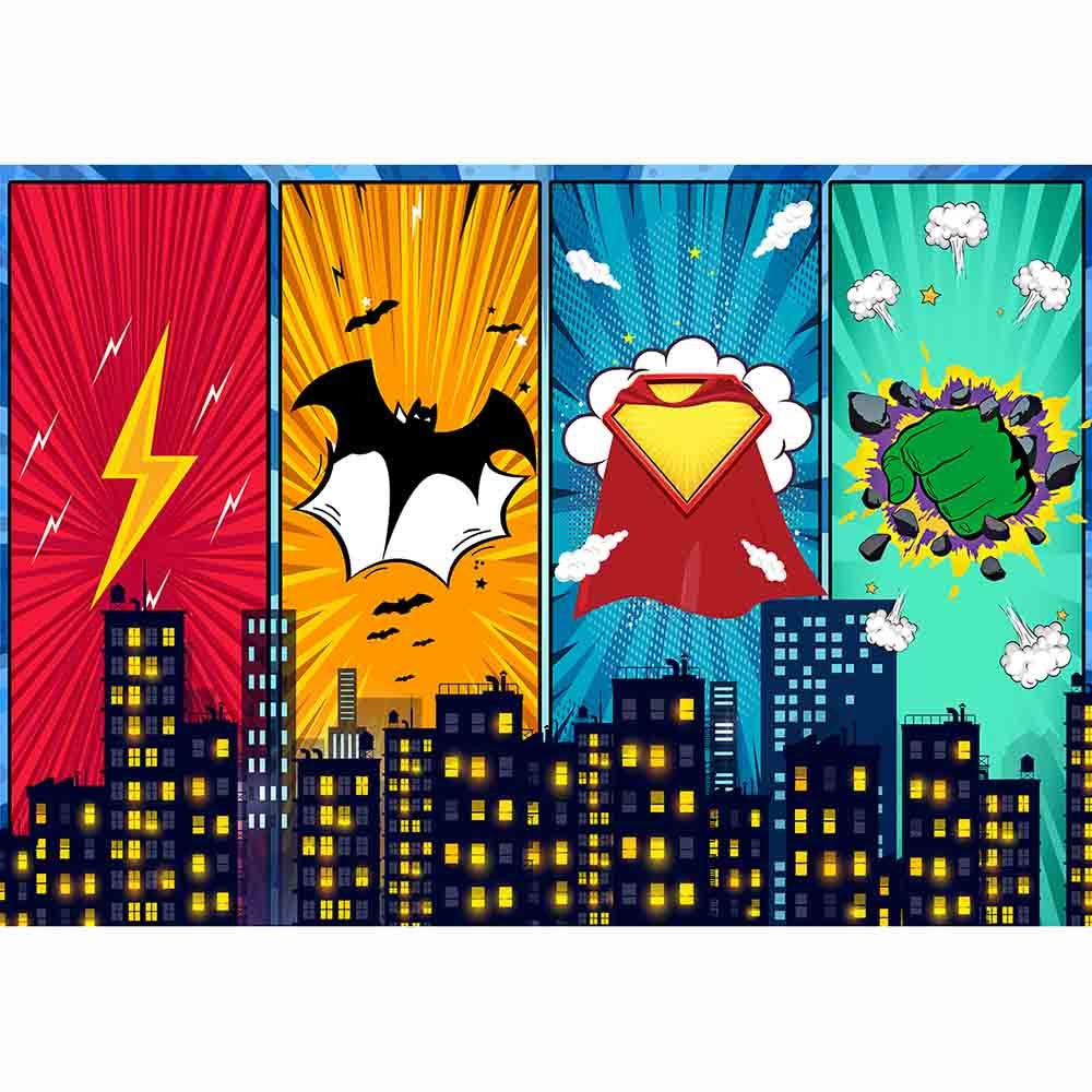 Buy Allenjoy 7x5ft Superhero Backdrop Super Heros Cityscape Buildings ...