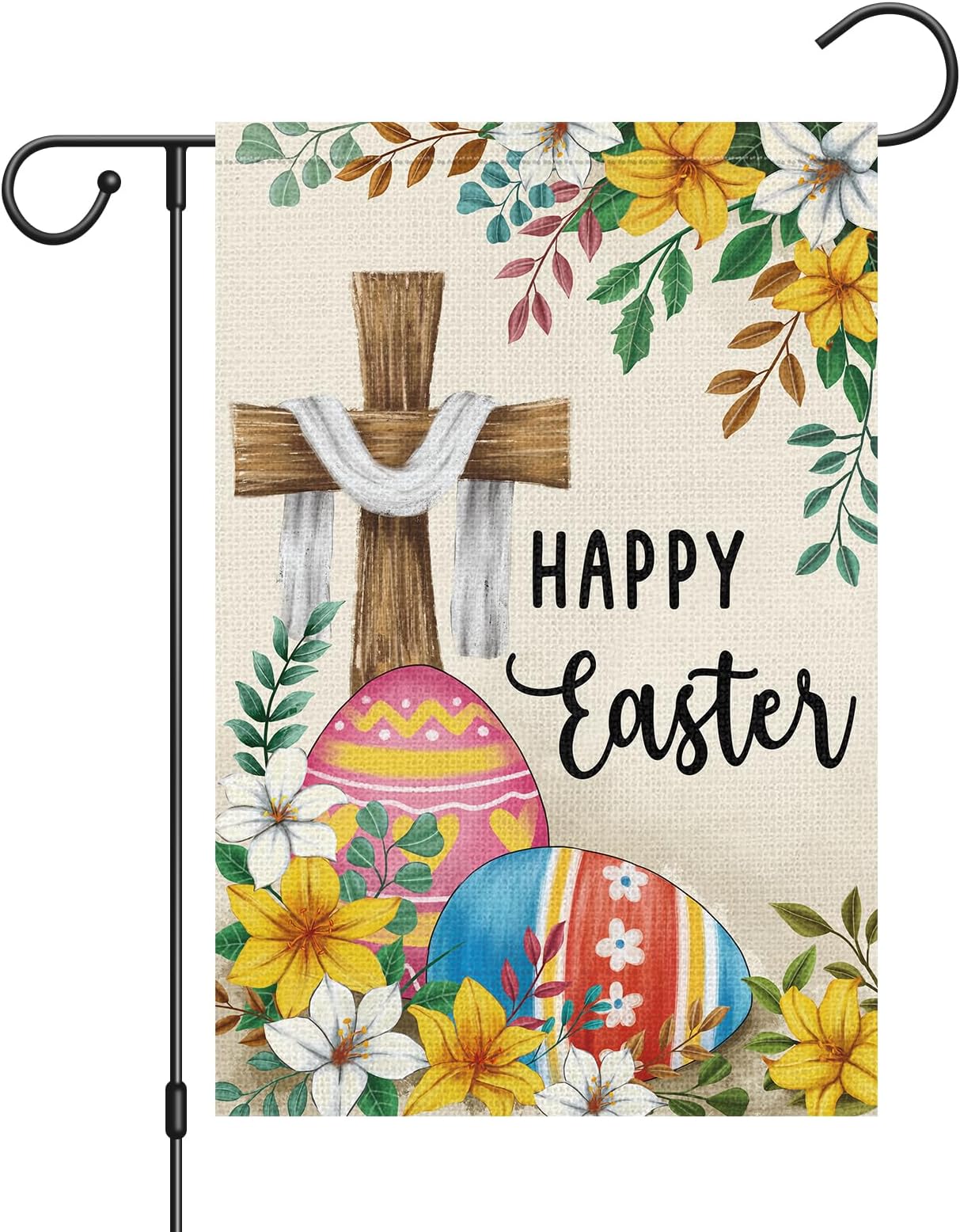 Amazon.com : ZAEW Welcome Easter Watercolor Cross Colorful Eggs Flowers ...