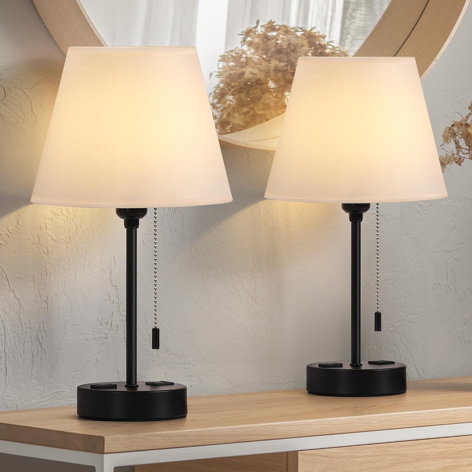 YBING Table Lamps for Bedrooms Set of 2, Bedside Lamps with USB ...