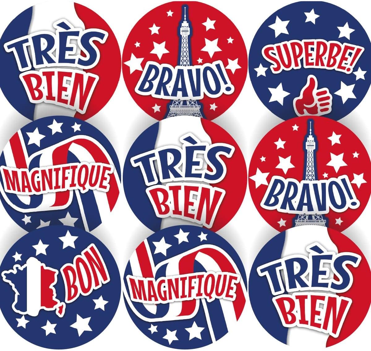 144 French Colour Praise Words - 30mm - Glossy Reward Stickers for ...