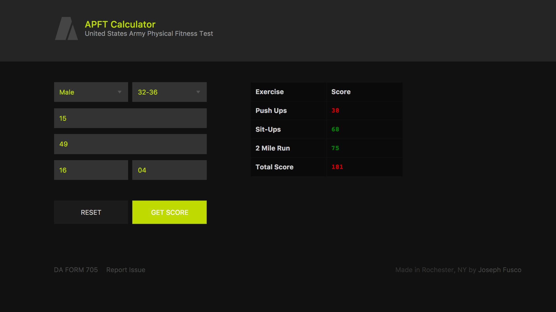 APFT Calculator - App on Amazon Appstore