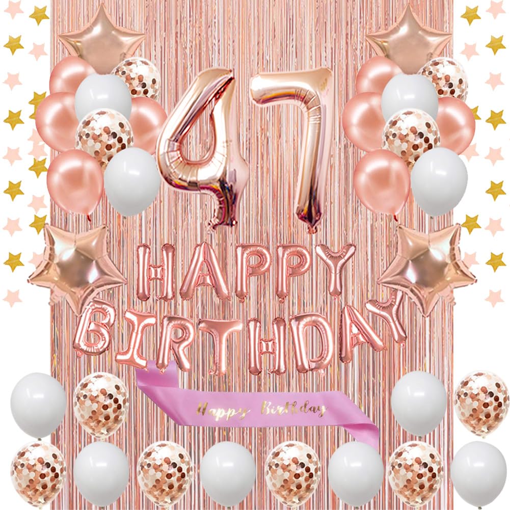 Amazon.com: Fancypartyshop 47th Birthday Decorations - Rose Gold Happy ...