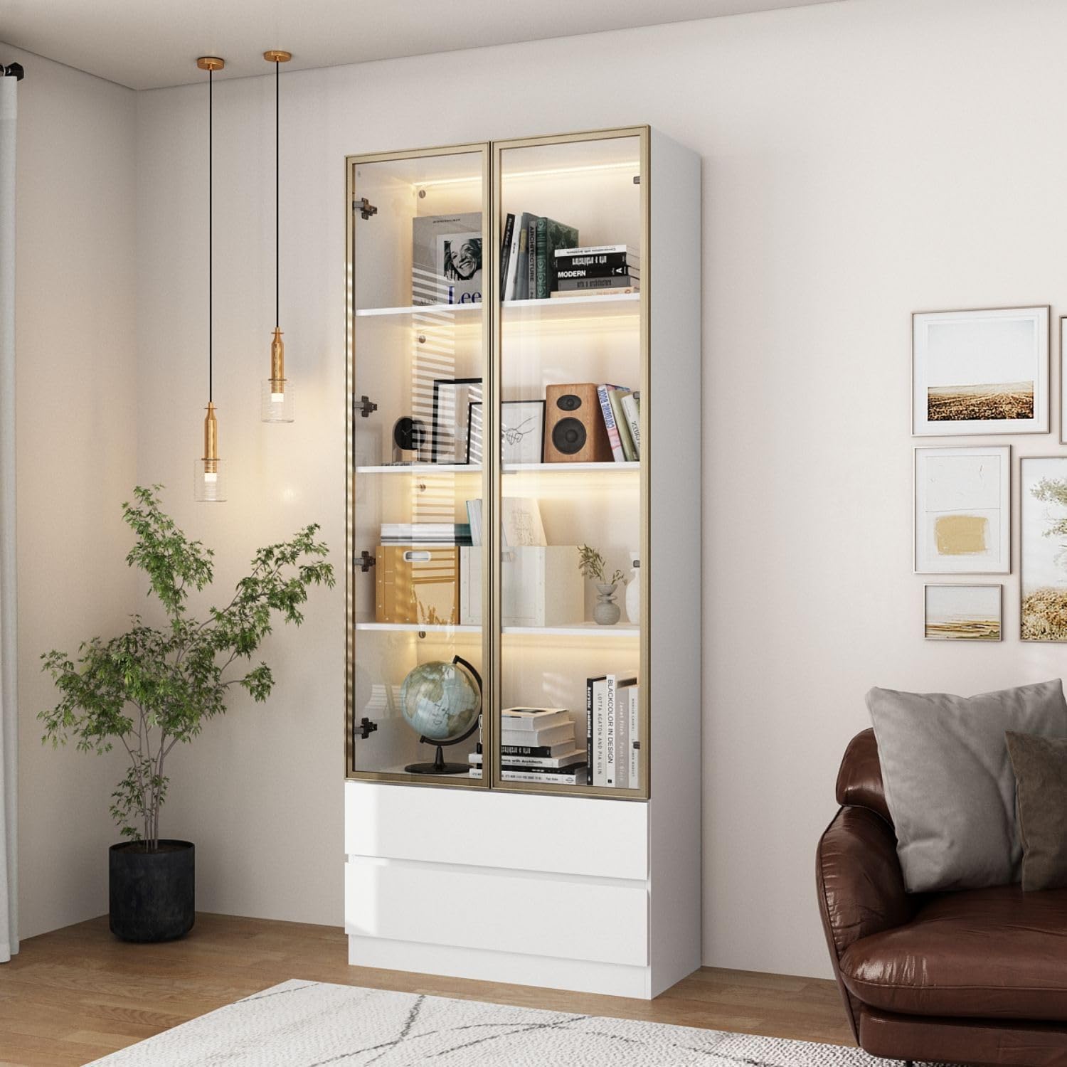 Amazon.com: FAMAPY Display Cabinet with 2 Glass Doors and Lights ...