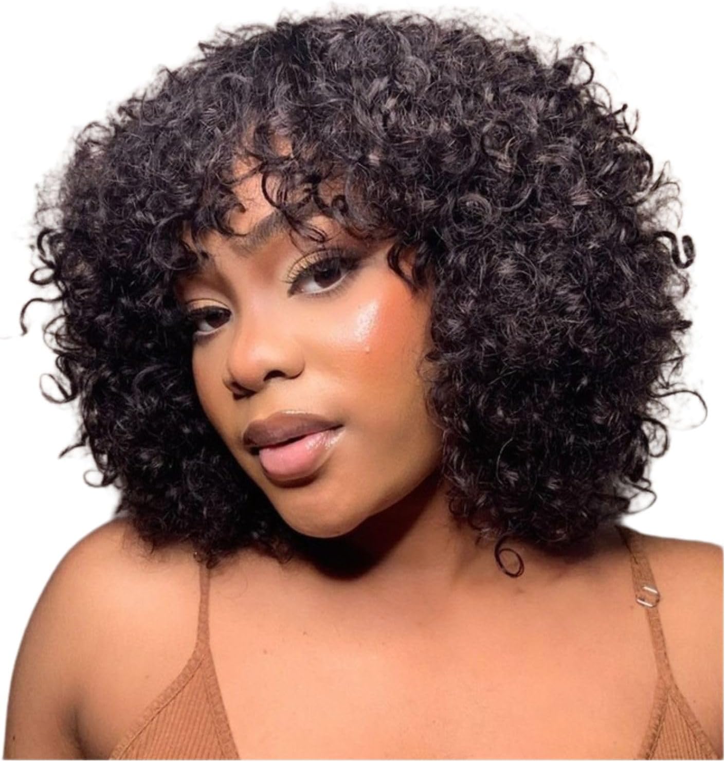 Amazon.com: ZABUZAUN Human Wigs Short Curly Wigs with Bangs for Black ...