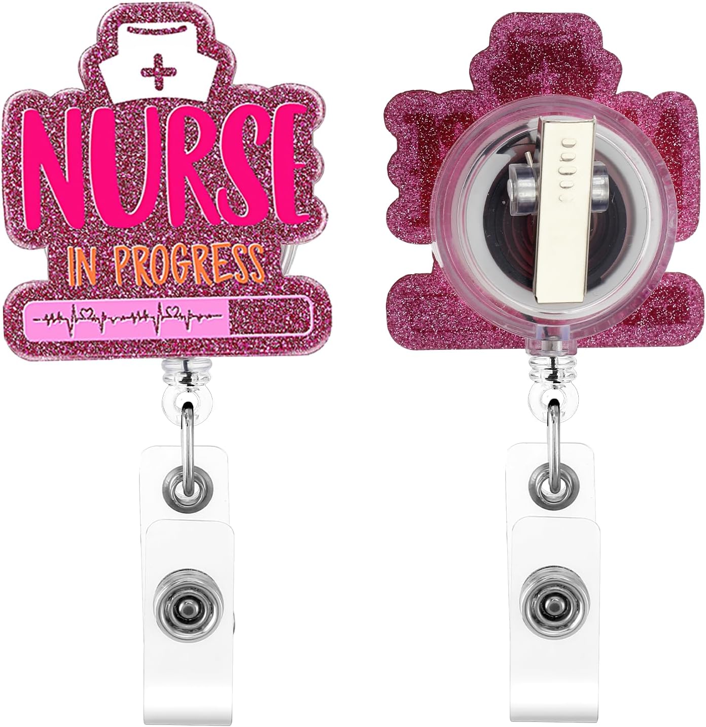 Dimeho Badge Reel Holder Retractable Nursing ID Clip Glitter Cute ...