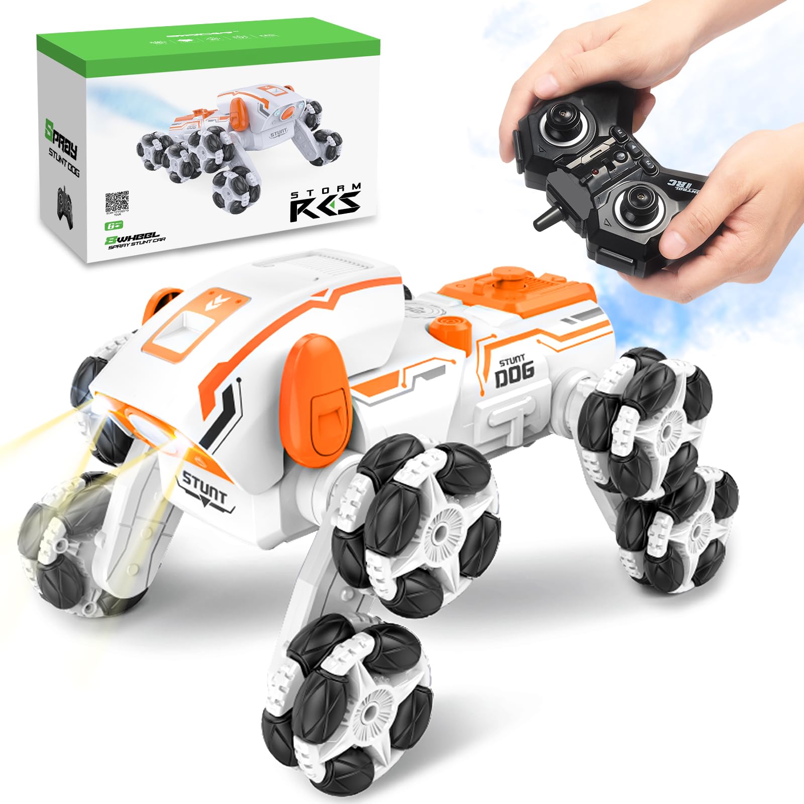 TRIPLEFINE Robot Dog RC-Car, 8WD Remote-Control-Car with Spraying Light ...