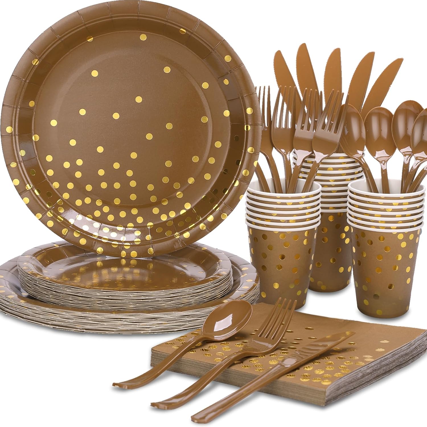 Amazon.com: LOOWVY Brown and Gold Party Decorations, Brown Plates and ...