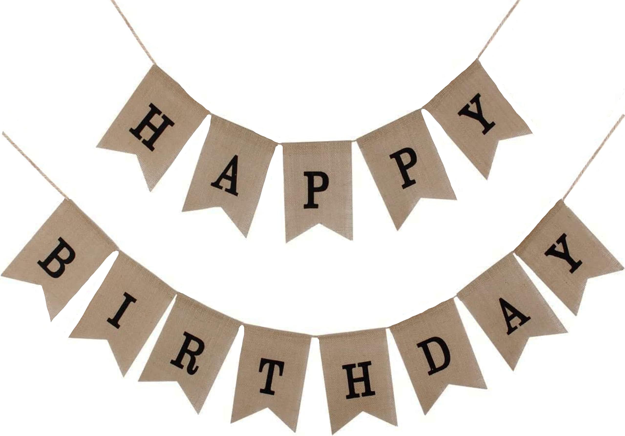 Amazon.com: Burlap Happy Birthday Banner Rustic Birthday Party Bunting ...