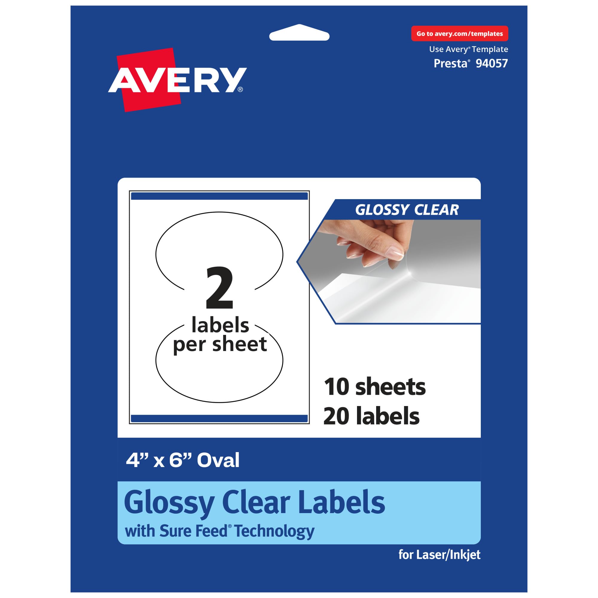 Amazon.com : Avery Glossy Clear Oval Labels with Sure Feed, 4" x 6", 20 ...