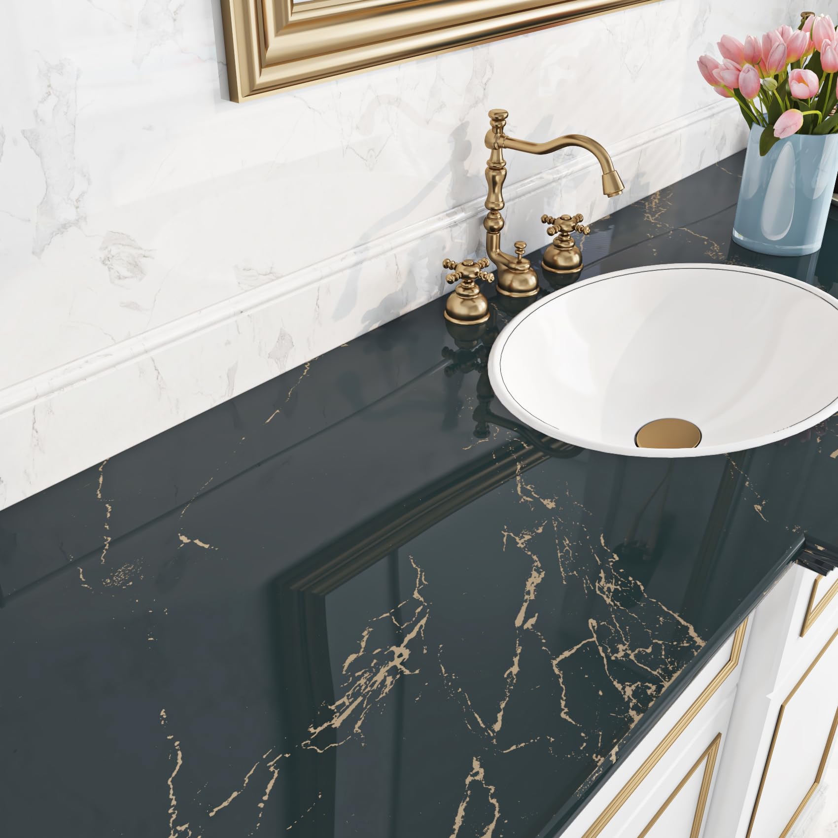 Livelynine Kitchen Worktop Covering Marble Effect Self Adhesive Vinyl ...