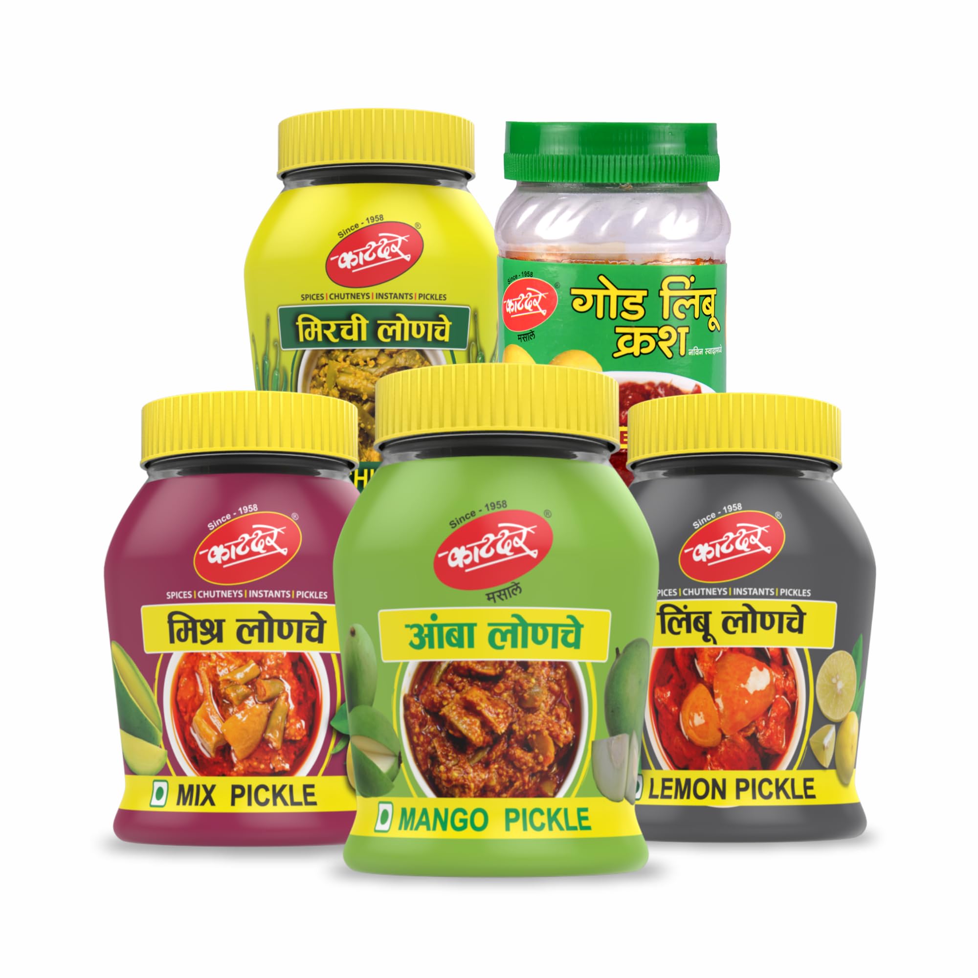 Katdare Pickle combo pack of 5| Mango Pickle, Lemon Pickle, Sweet Lemon ...
