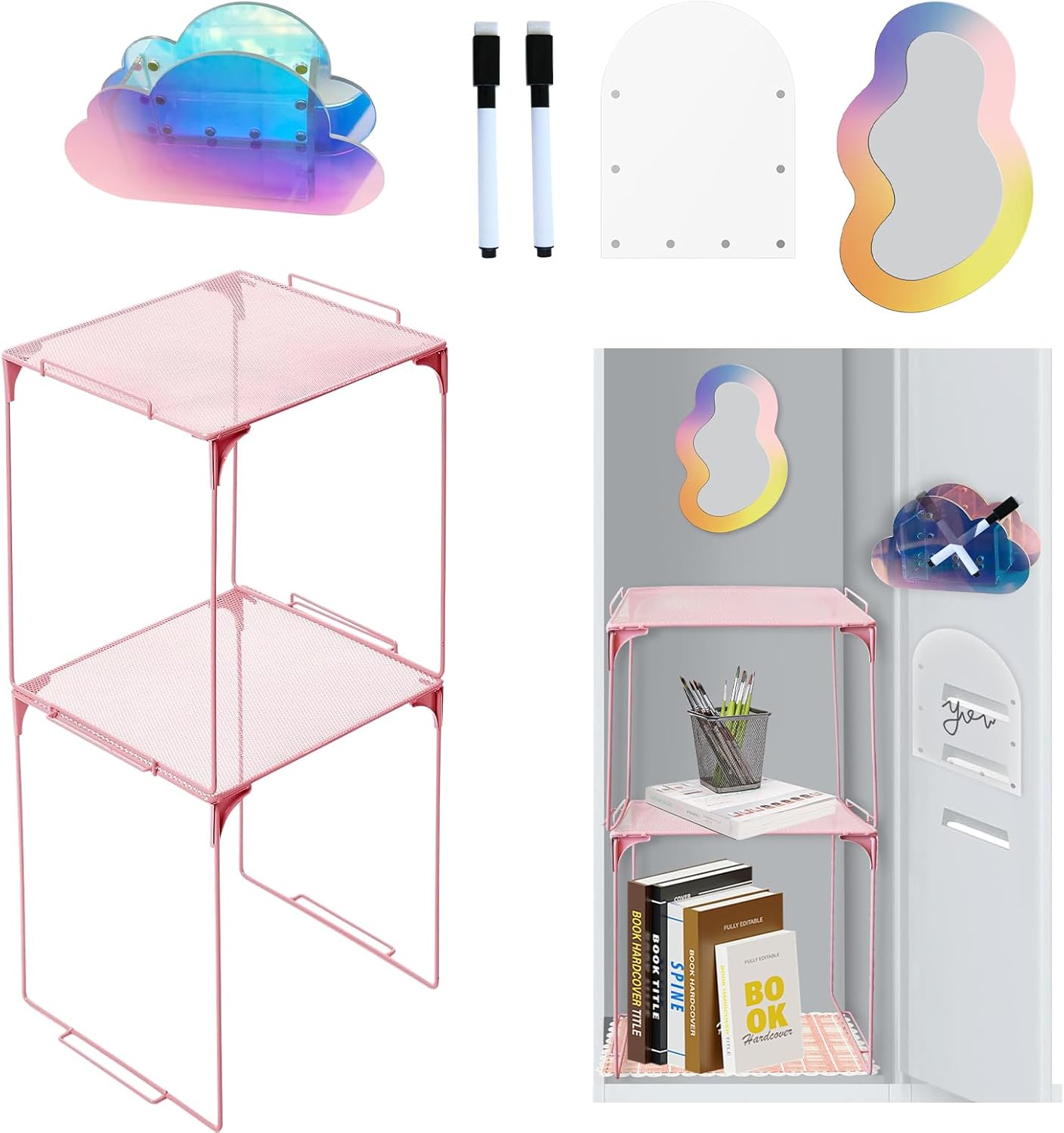 Amazon.com: CMINAUS Iridescent Locker Organizer Kit Locker Accessories ...