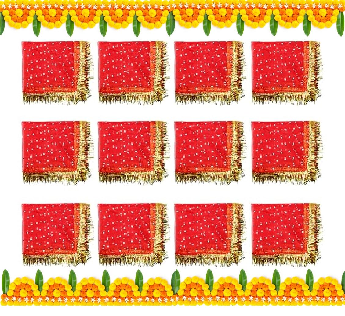 Prime Set of 12 Pcs Small Size Net Fabric MATA Rani Chunri/Chunni with ...