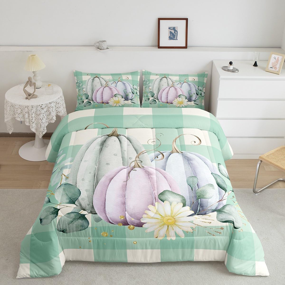 Amazon.com: Fall Harvest Pumpkin Bedding Set Rustic Thanksgiving Full ...