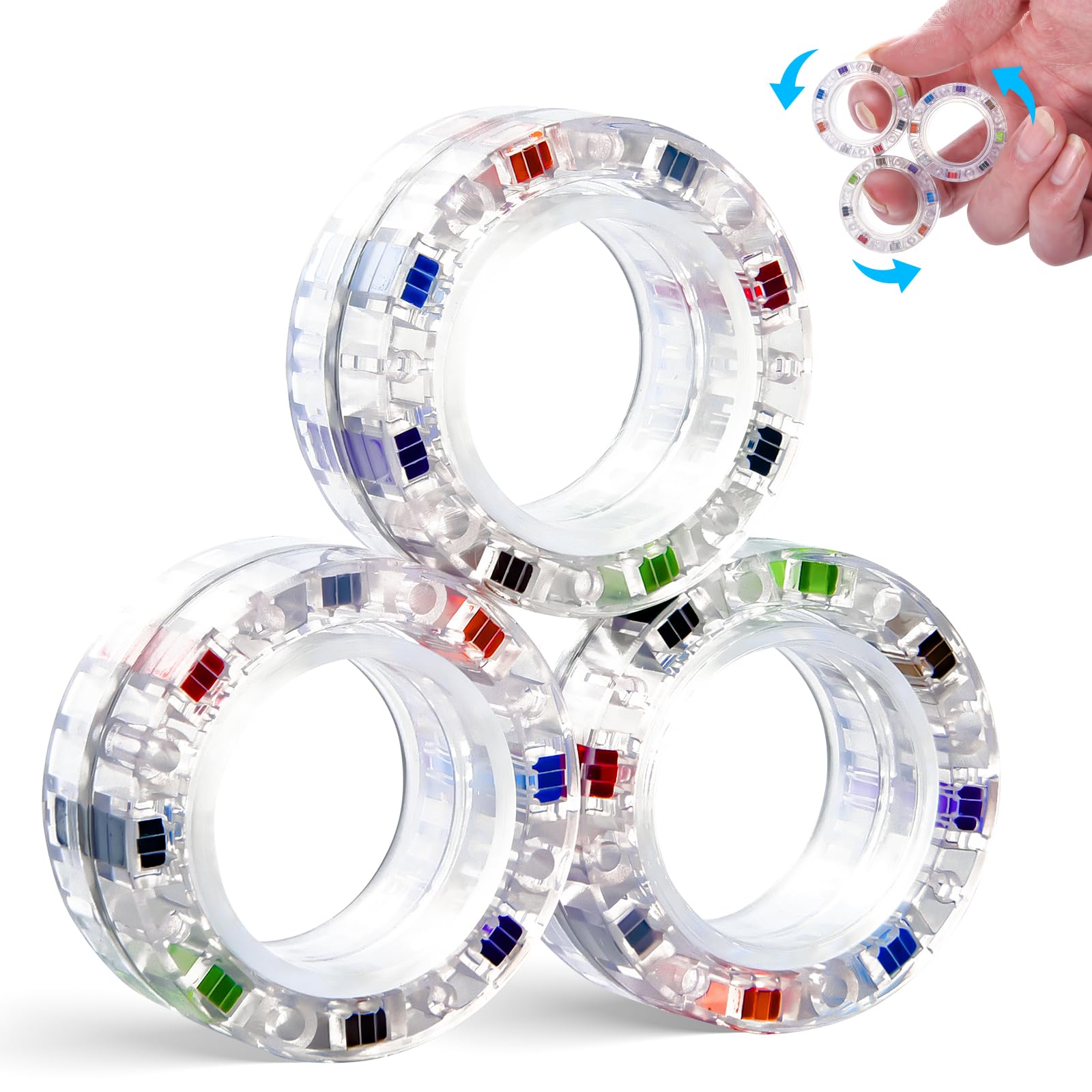 Amazon.com: 3pcs Magnetic Fidget Spinner Rings Toys for Adult- Anxiety ...