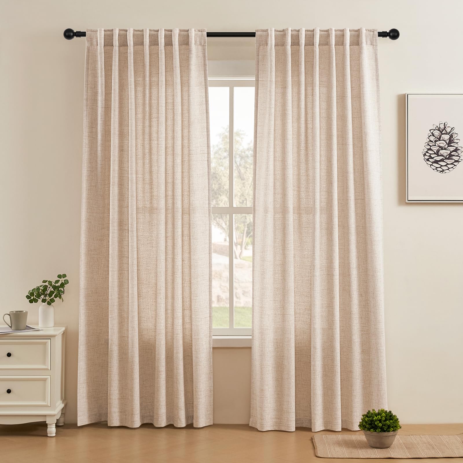 Amazon.com: Beige Linen Curtains 84 Inches Long for Living Room Bedroom ...