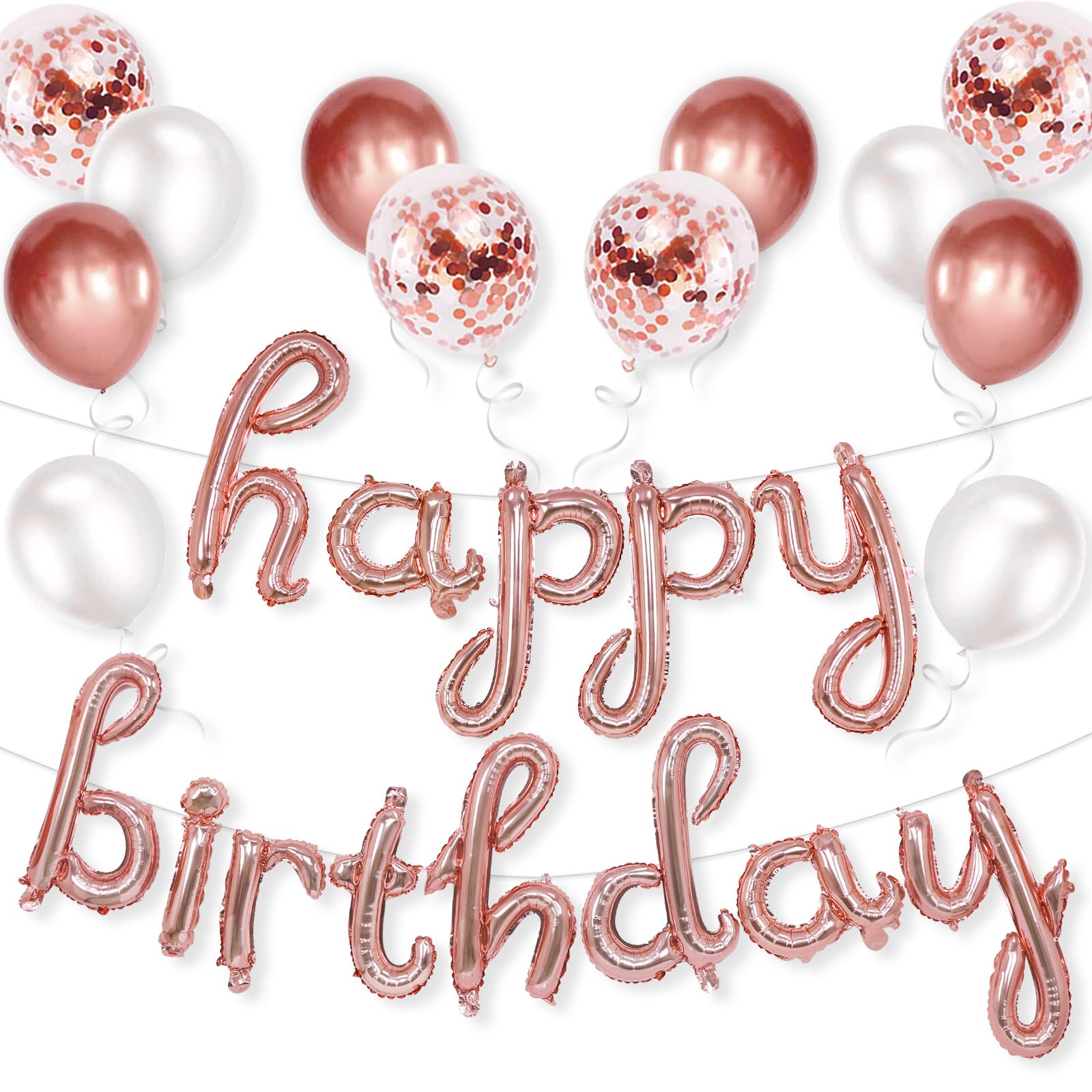Snapklik.com : Rose Gold Happy Birthday Balloons Banner, 25 Pcs Cursive ...