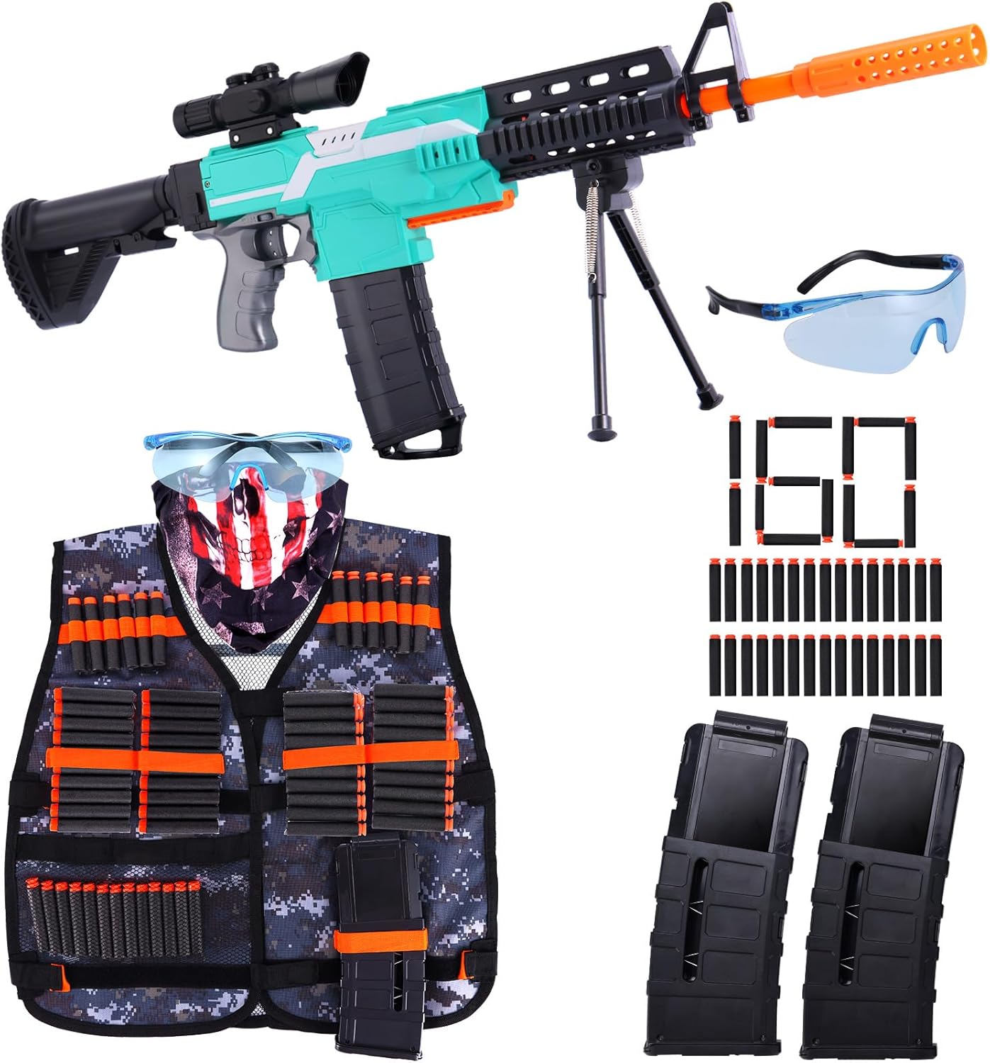 CUUPA Toy Gun Automatic Machine Gun with Tactical Vest Kit, 3 Modes ...