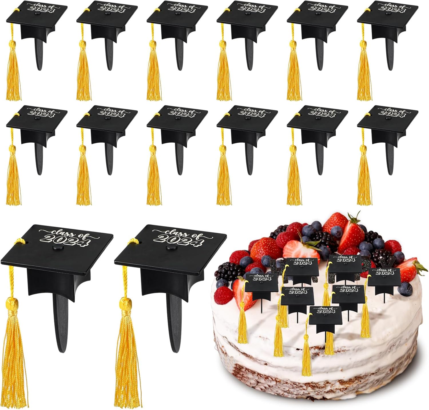 Amazon.com: Sinload 36 Pcs Graduation Cap Cupcake Toppers Class of 2024 ...