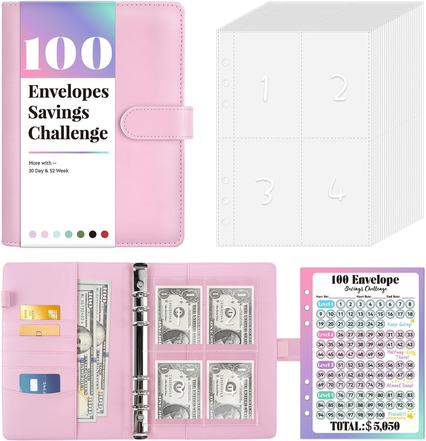Amazon.com : AIERSA 25 Sheets 100 Envelopes Money Saving Challenge A5 ...